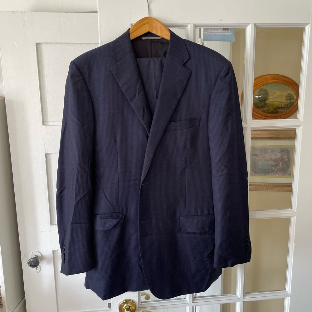 Canali Navy With Subtle Stripes Suit Size 56italian 4… - Gem